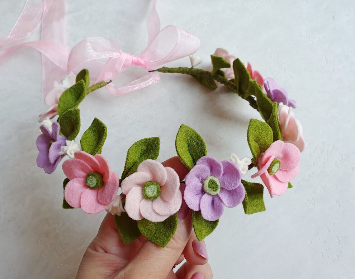 Felt Flower Crown, Spring Floral Baby Halo, Flower Girl Headband ...