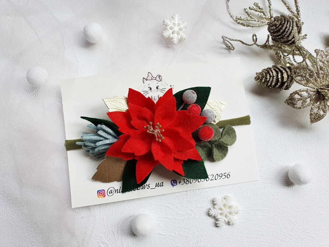 Red Poinsettia Christmas Flower Headband, Felt Holiday Floral Crown - Etsy