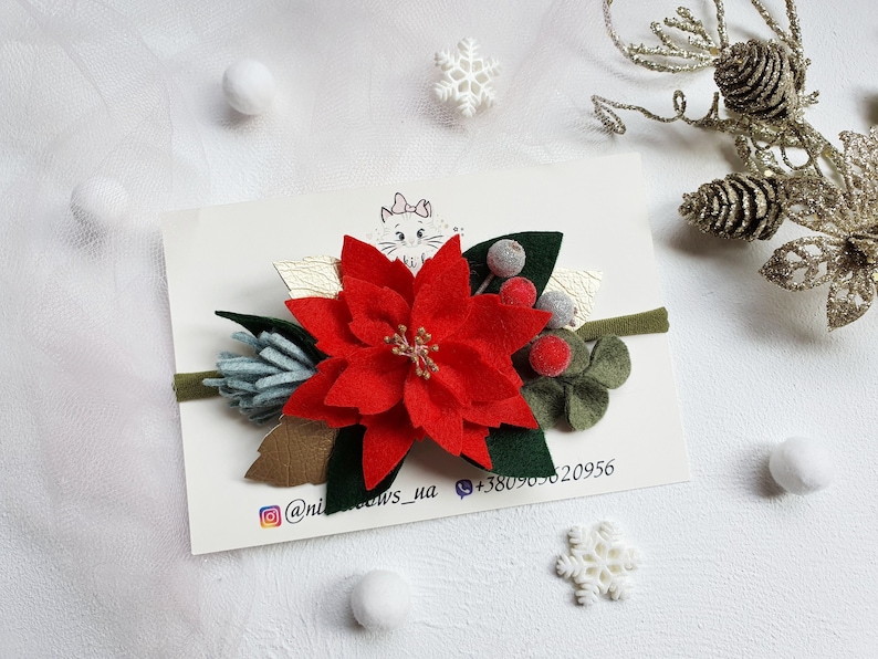 Red Poinsettia Christmas Flower Headband Felt Holiday Floral - Etsy