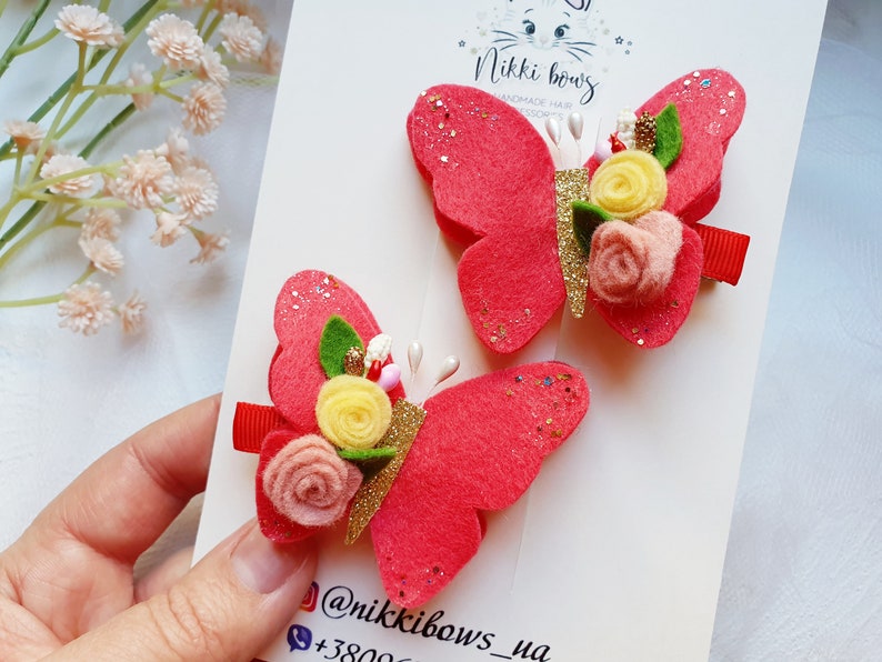 Red Butterfly Felt Hair Clip Set Insect Clip Moth Clips - Etsy