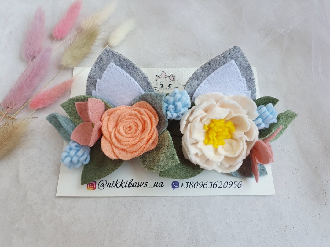 Gray Cat Ears Felt Flower Headband - Etsy