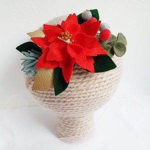 Red Poinsettia Christmas Flower Headband, Felt Holiday Floral Crown - Etsy