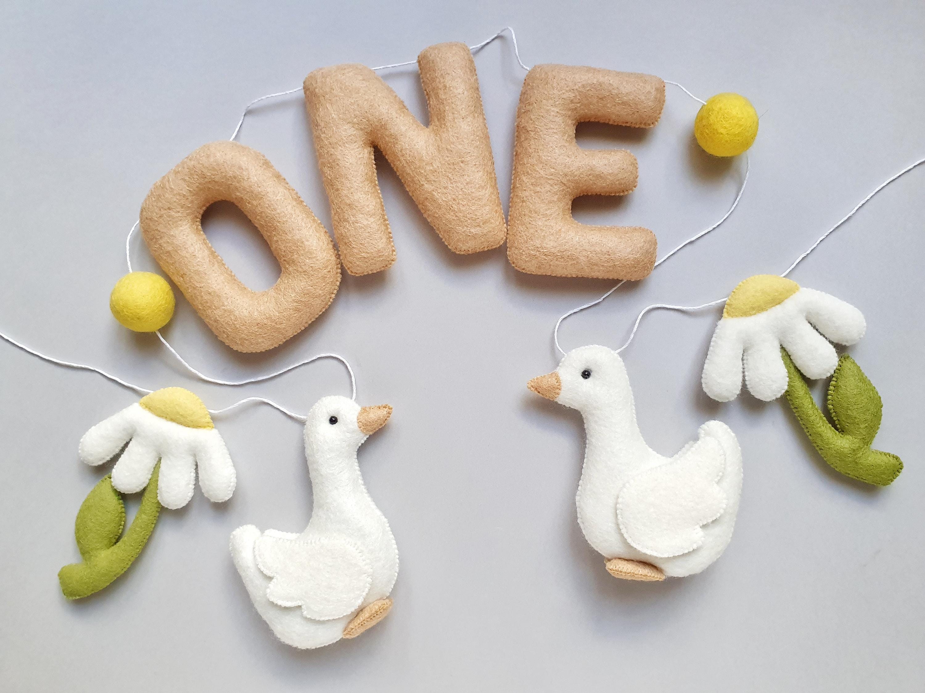 Goose ONE Birthday Banner, Goose and Daisy Felt Name Garland, Duck ...