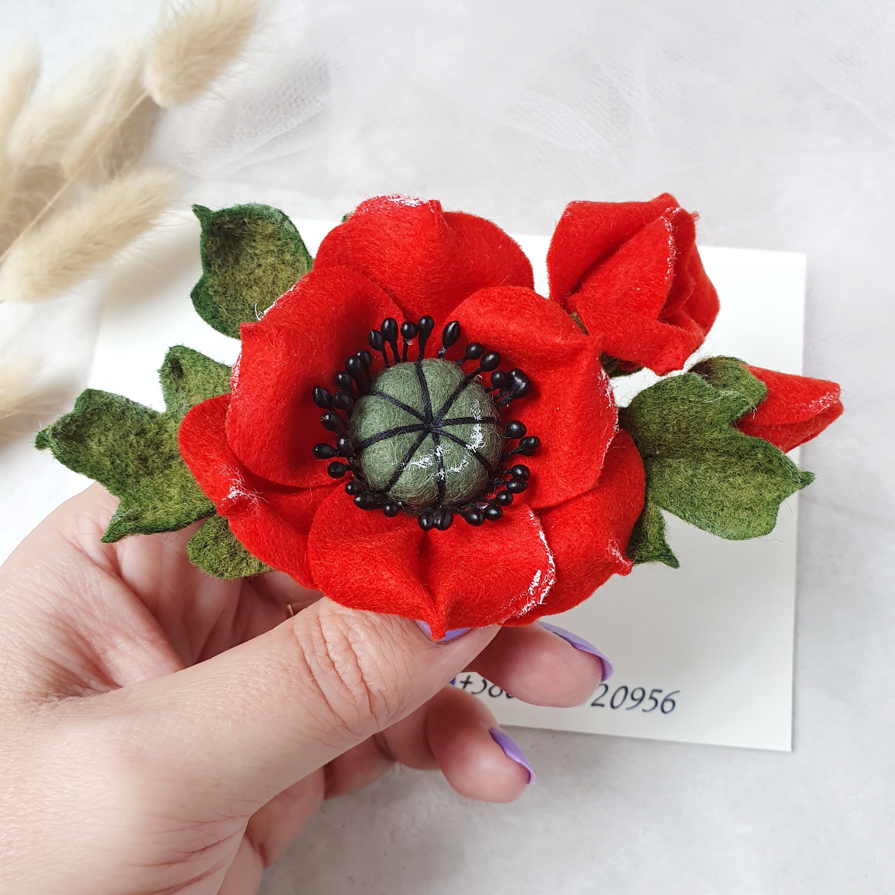 Red Poppy Flower Felt Headband or Hair Clip, Poppy Barrette, Red Flower ...
