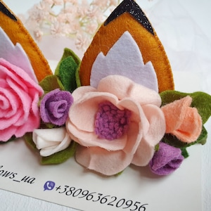 Fox Ears Felt Flowers Headband, Fox Flower Crown, Woodland Fox Headband ...