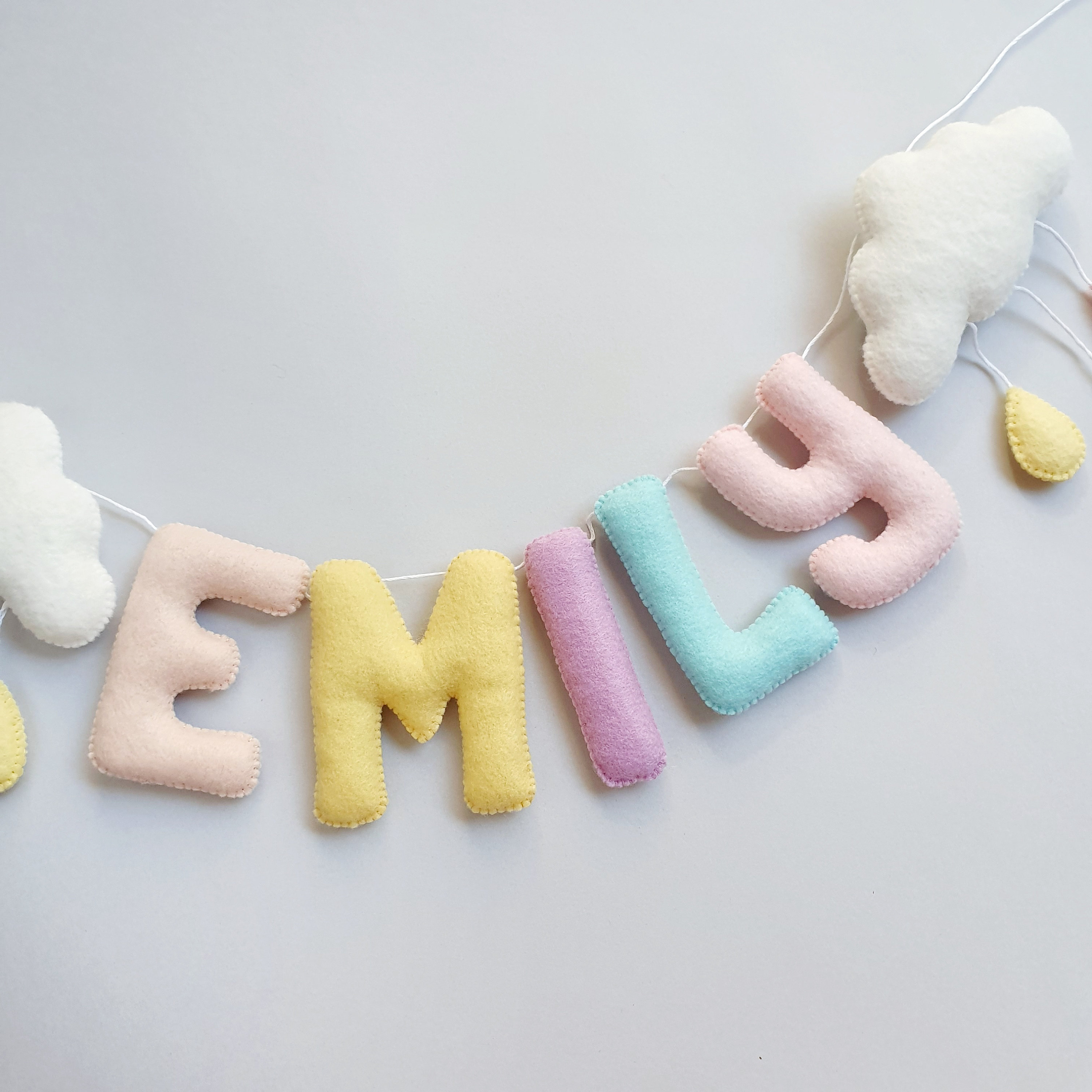 Felt Cloud Name Banner, Baby Name Garland, Nursery Decor, Personalized ...