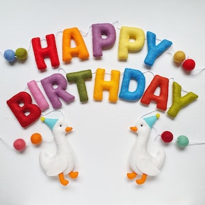 HAPPY BIRTHDAY Felt Banner, Rainbow Goose Garland, 1st Birthday ...