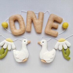 Goose ONE Birthday Banner, Goose and Daisy Felt Name Garland, Duck ...