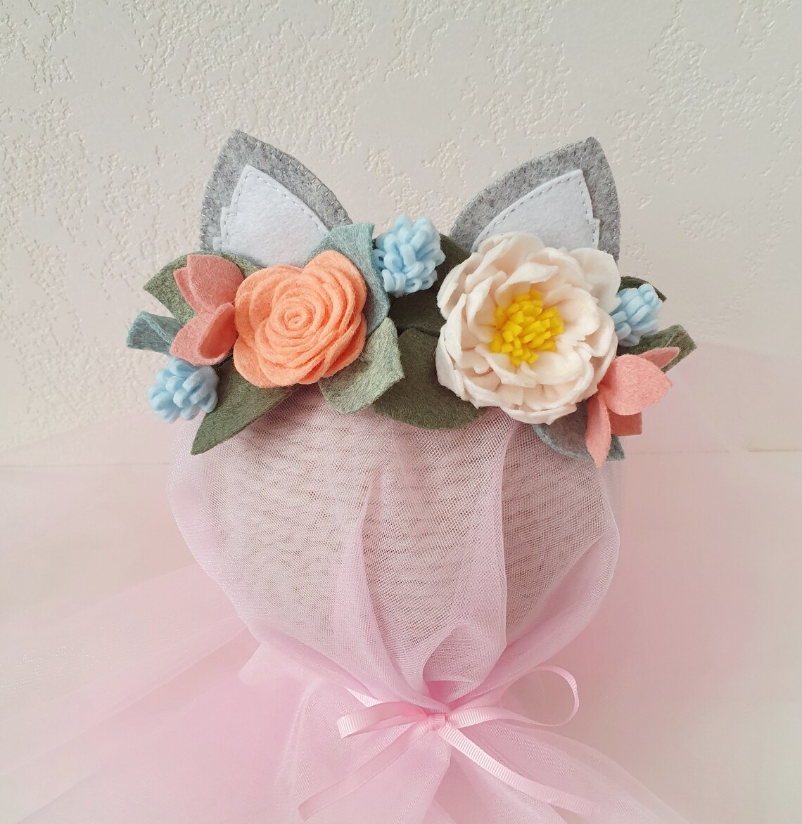 Gray Cat Ears Felt Flower Headband - Etsy