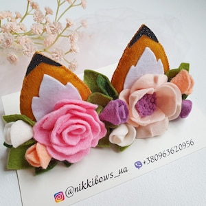 Fox Ears Felt Flowers Headband, Fox Flower Crown, Woodland Fox Headband ...