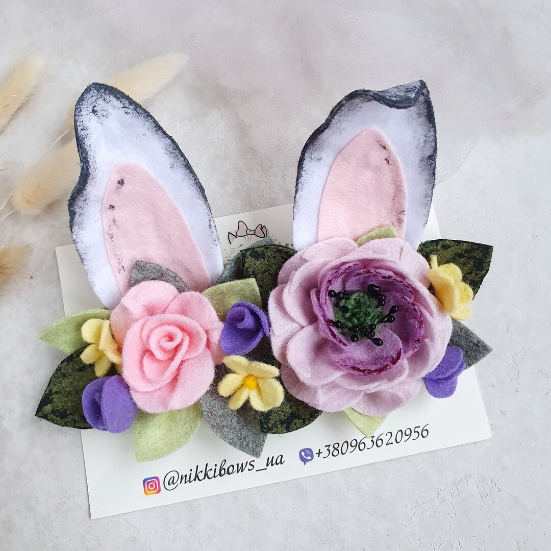 Easter Bunny Flower Ears, Felt Bunny Ears, Felt Floral Headband, Animal ...