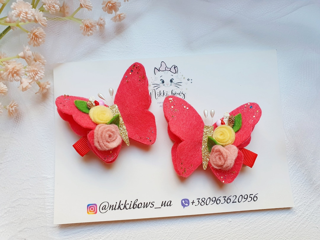 Red Butterfly Felt Hair Clip Set, Insect Clip, Moth Clips, Butterfly ...