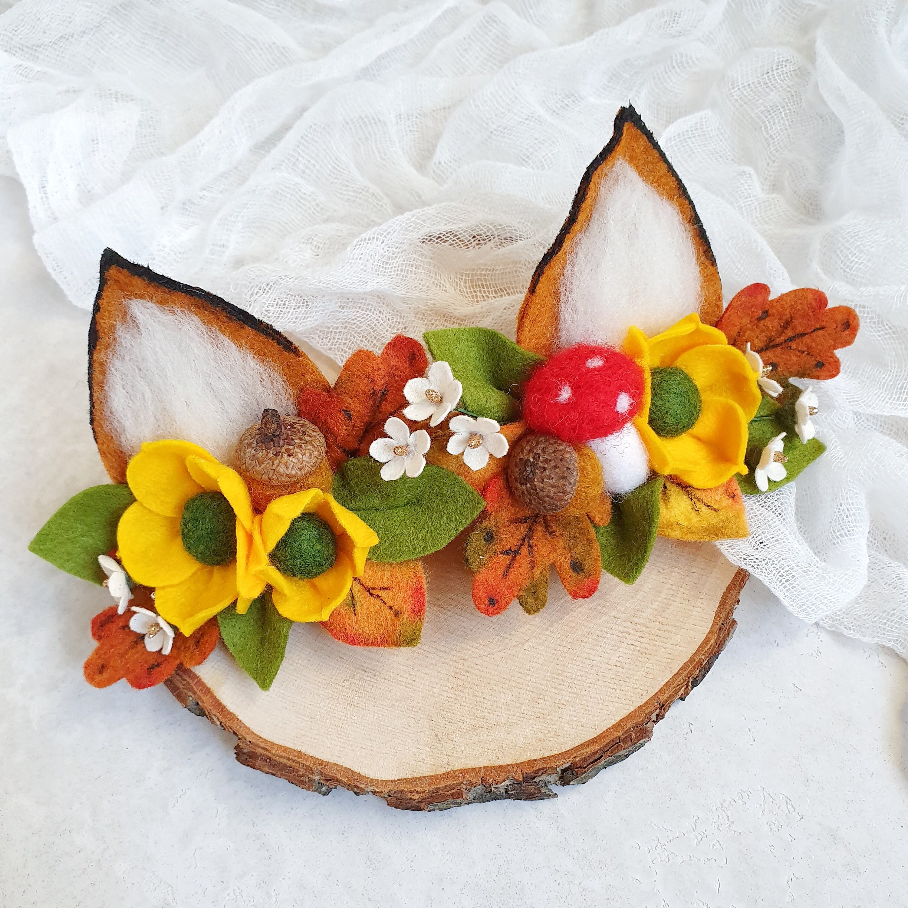 Fox Ears Felt Flower Headband, Woodland Baby Headband, Forest Baby Girl ...