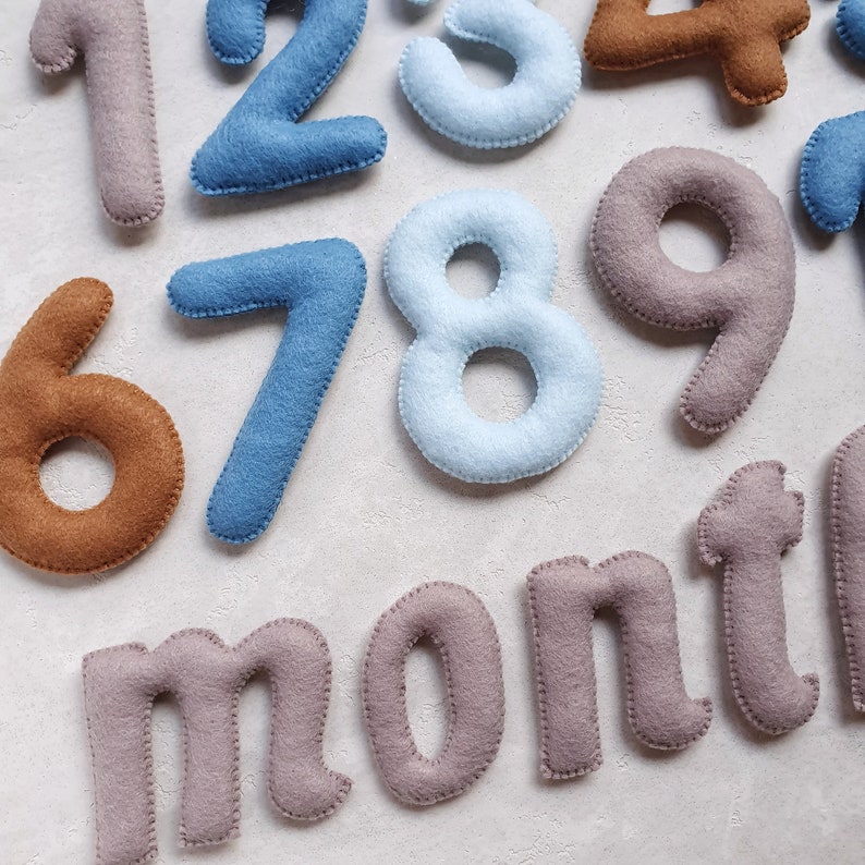 Felt Baby Boy Milestone Numbers, Baby Bump Countdown Numbers, Monthly ...