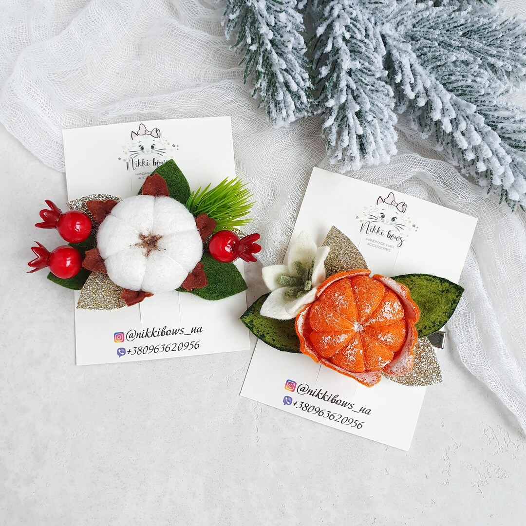 Christmas Cotton and Orange Felt Hair Clip, Christmas Barrette, Felt ...