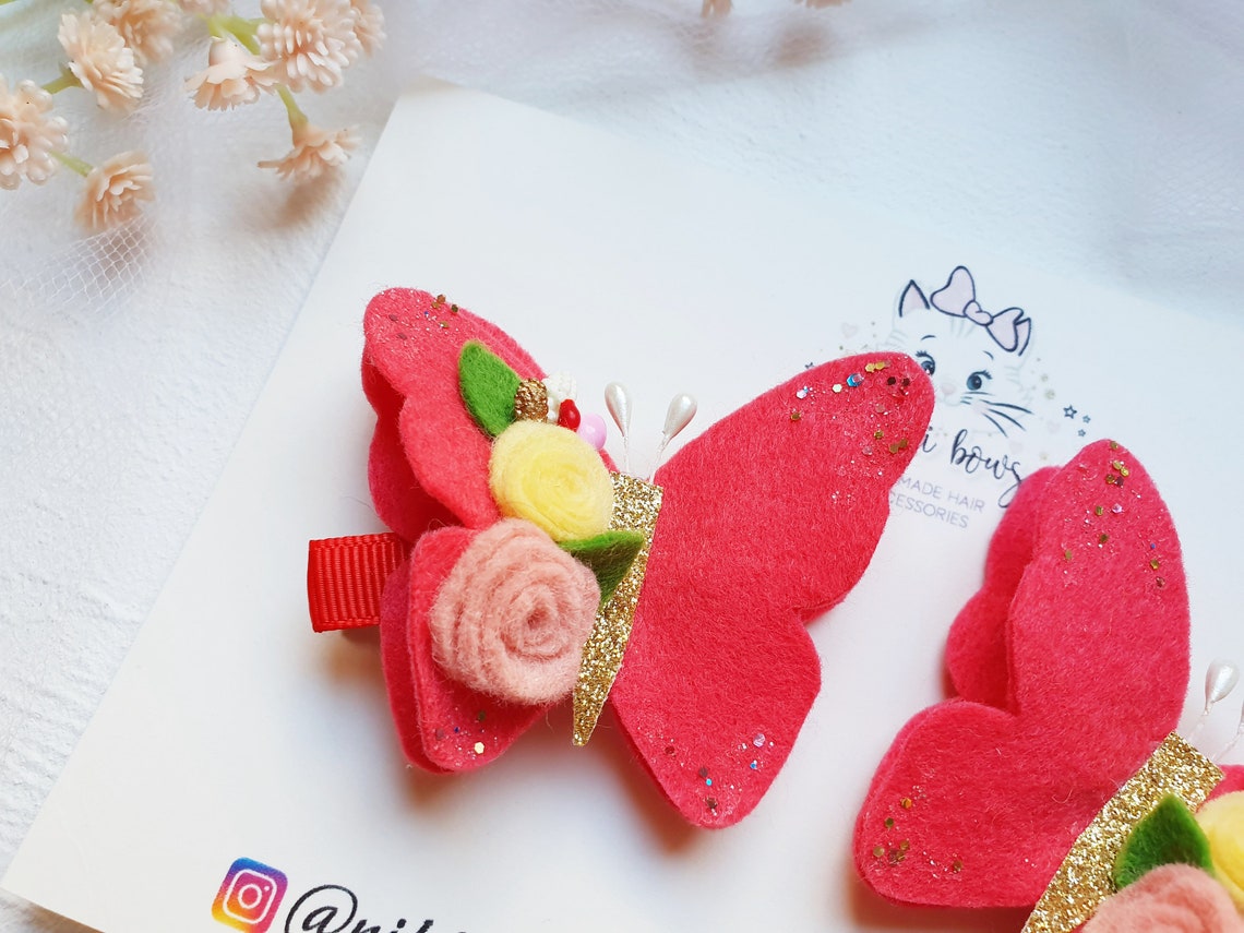 Red Butterfly Felt Hair Clip Set Insect Clip Moth Clips - Etsy