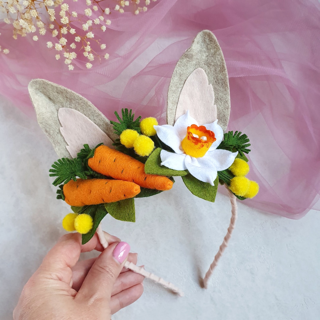 Bunny Ears Headband, Easter Baby Girl Headband, Felt Flower Crown ...