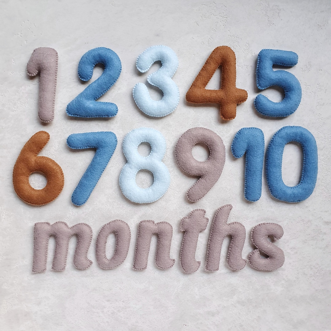 Felt Baby Boy Milestone Numbers, Baby Bump Countdown Numbers, Monthly ...