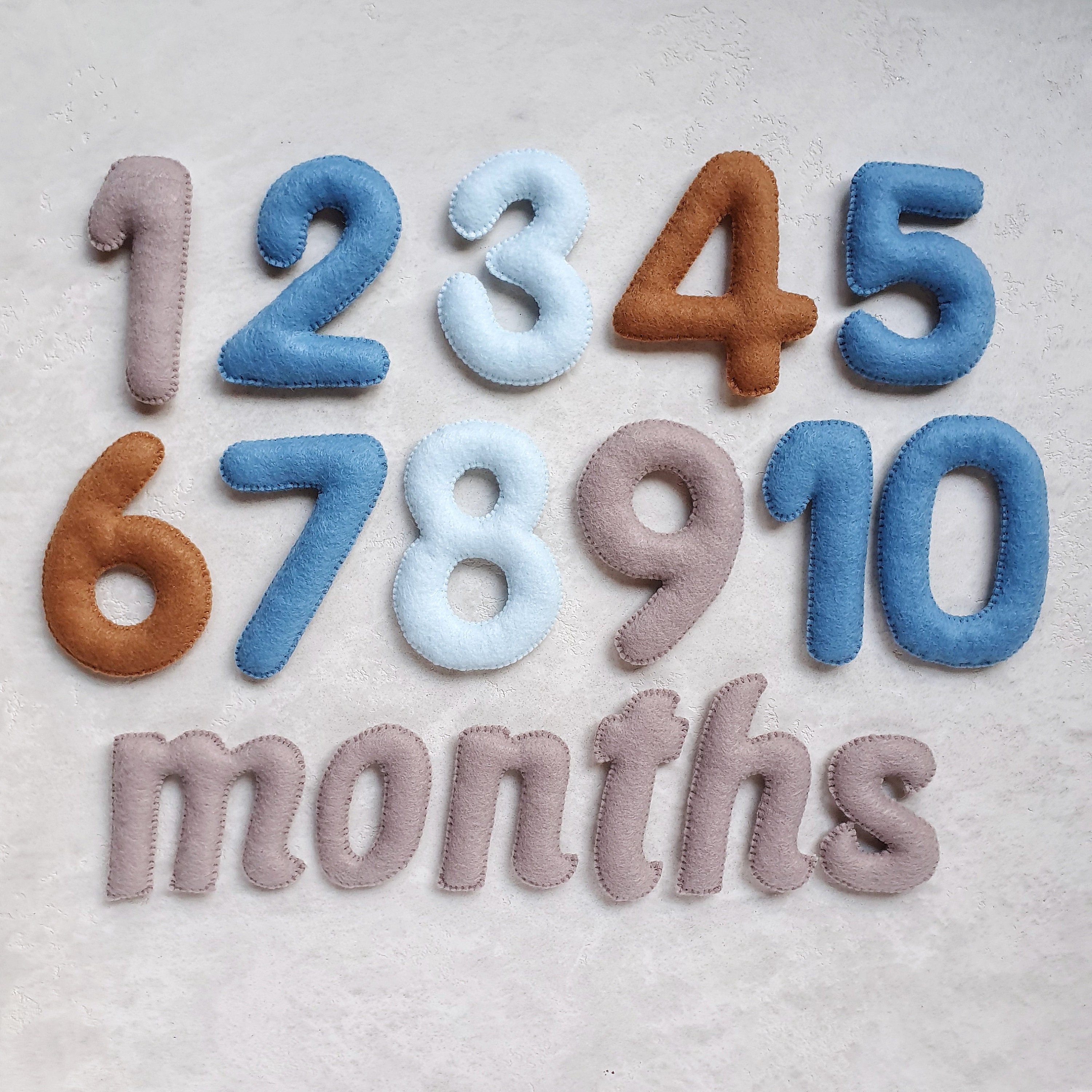 Felt Baby Boy Milestone Numbers, Baby Bump Countdown Numbers, Monthly ...