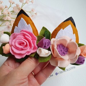 Fox Ears Felt Flowers Headband, Fox Flower Crown, Woodland Fox Headband ...