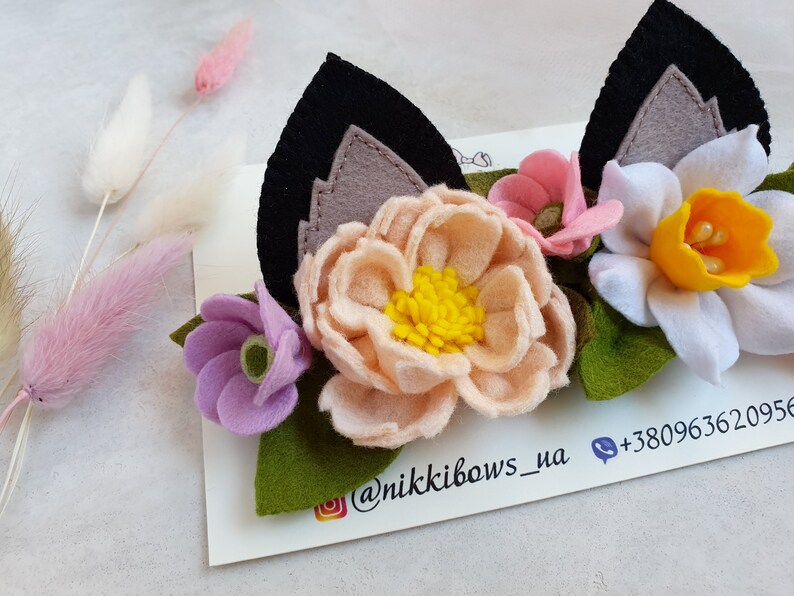Black Cat Ears Felt Flower Headband Flower Crown With Animal - Etsy