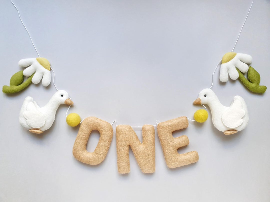 Goose ONE Birthday Banner, Goose and Daisy Felt Name Garland, Duck ...