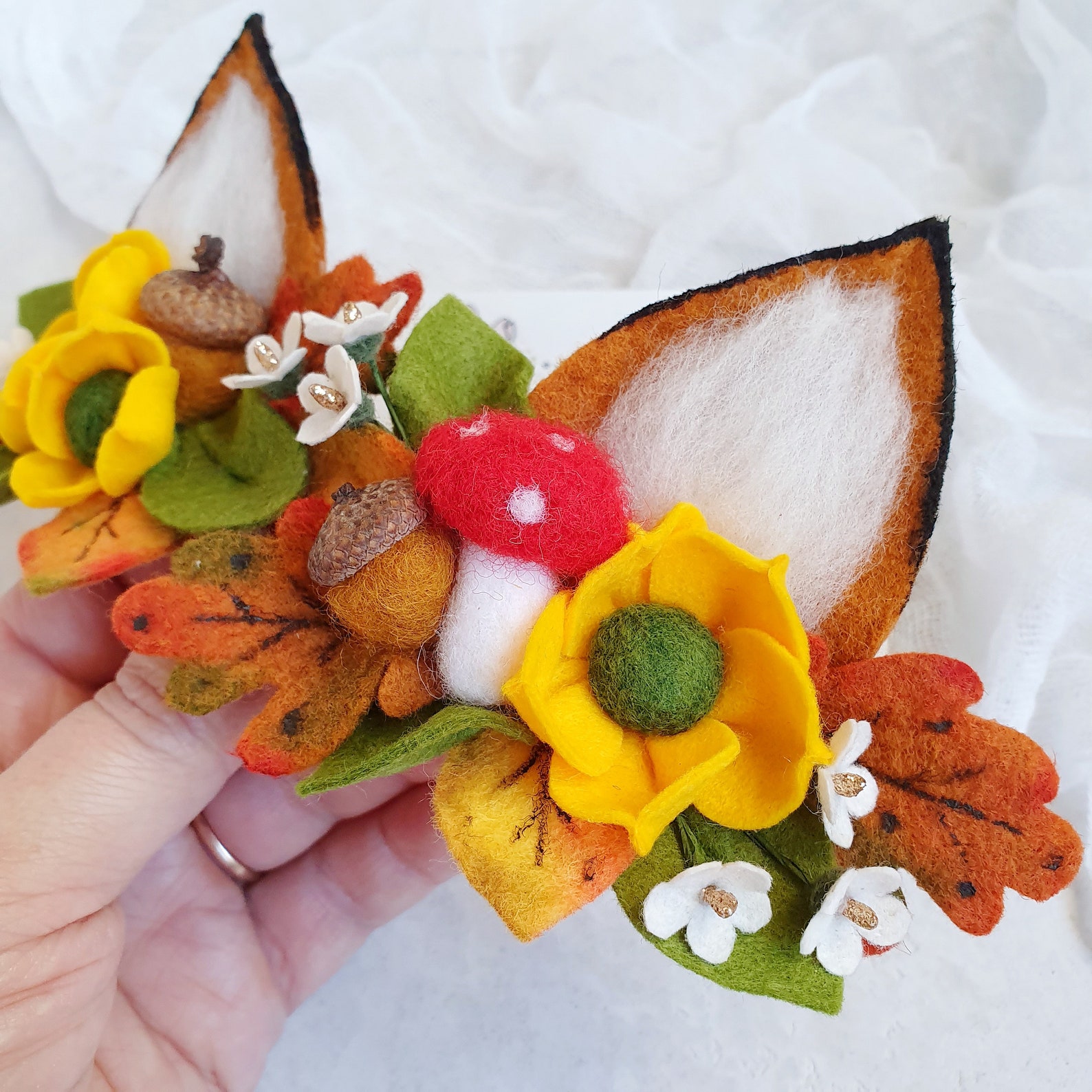 Fox Ears Felt Flower Headband, Woodland Baby Headband, Forest Baby Girl ...