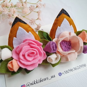 Fox Ears Felt Flowers Headband, Fox Flower Crown, Woodland Fox Headband ...