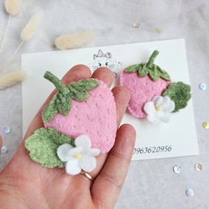 Pink Strawberry Hair Clip or Headband, Felt Fruit Strawberry Bow, First ...