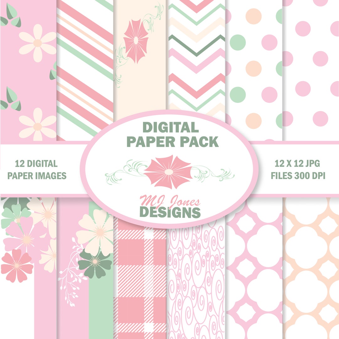 Pink and Floral Digital Scrapbook Paper Pack - Etsy