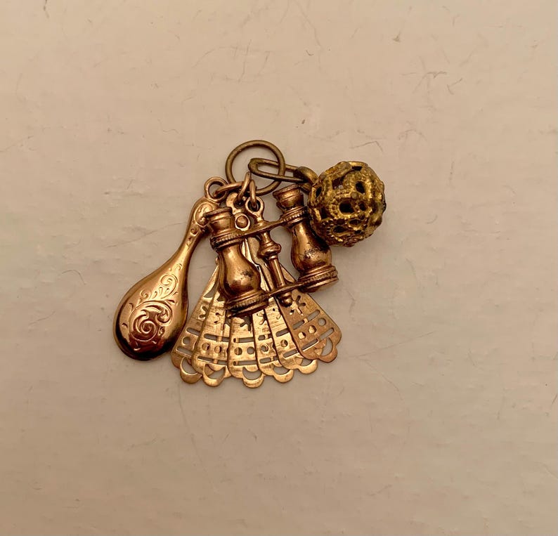 Lovely Antique/vintage Gold Tone/plated Novelty Charm Set Articulated ...