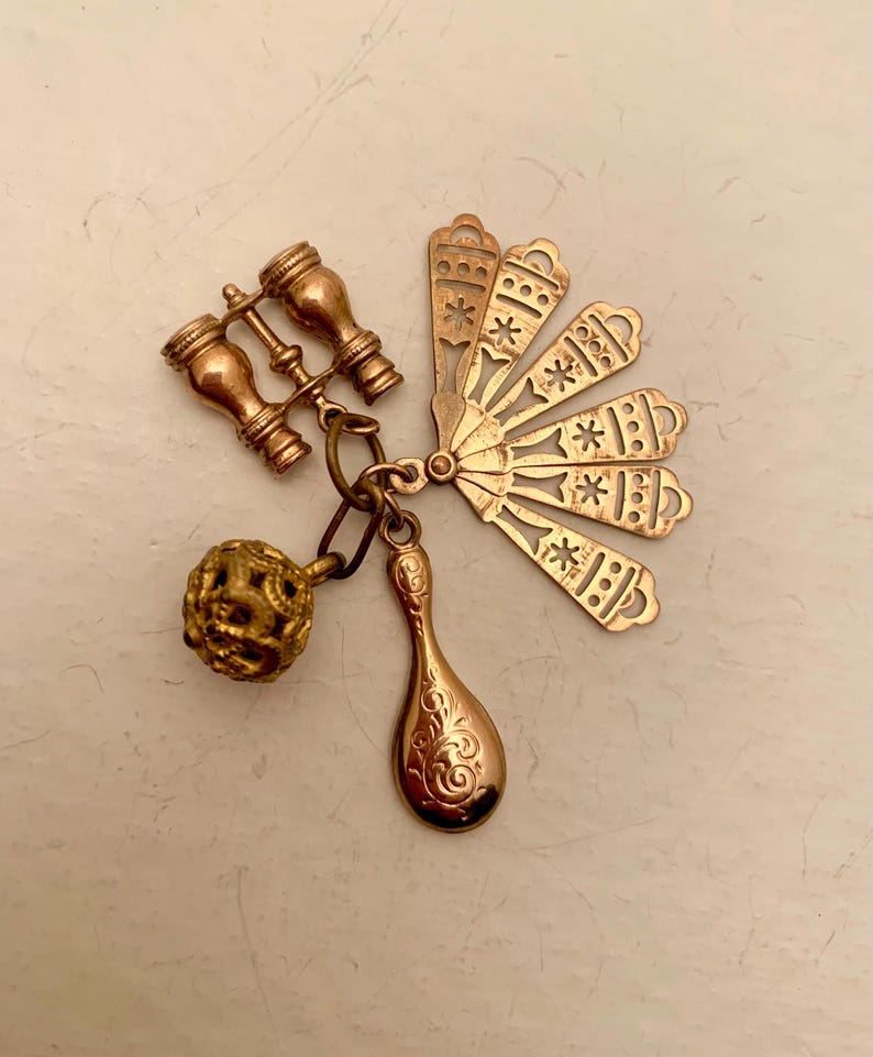 Lovely Antique/vintage Gold Tone/plated Novelty Charm Set Articulated ...
