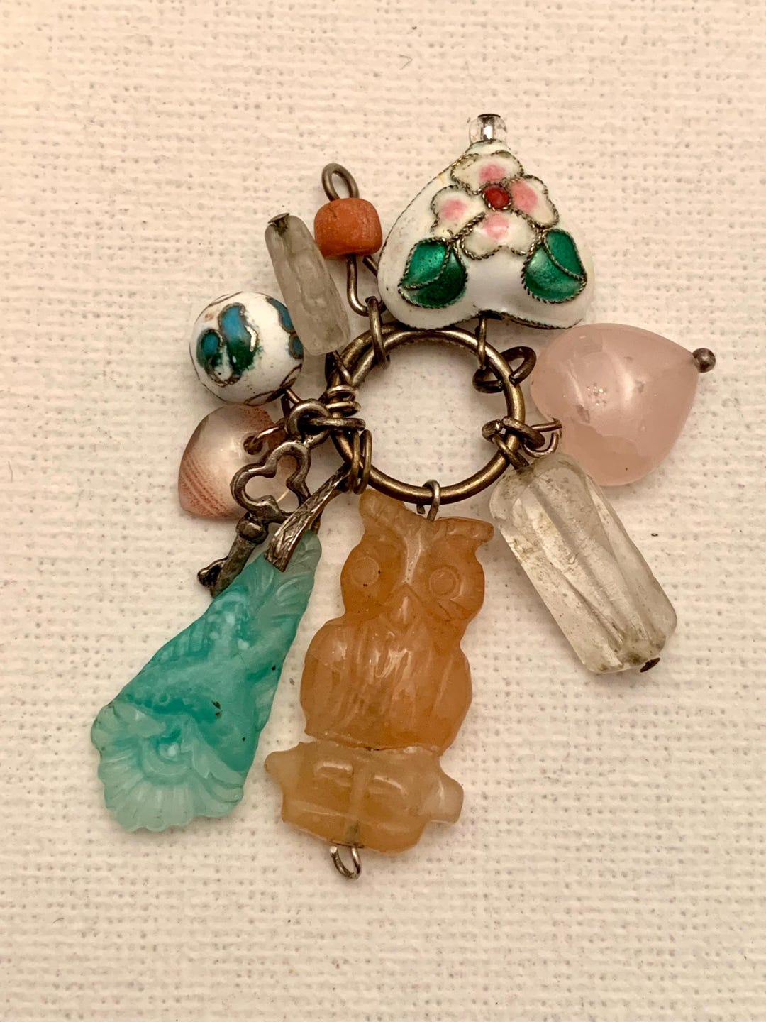 Vintage Metal Bundle Gem Quartz/agate Puff Heart Enamel/glass Owl Faux ...