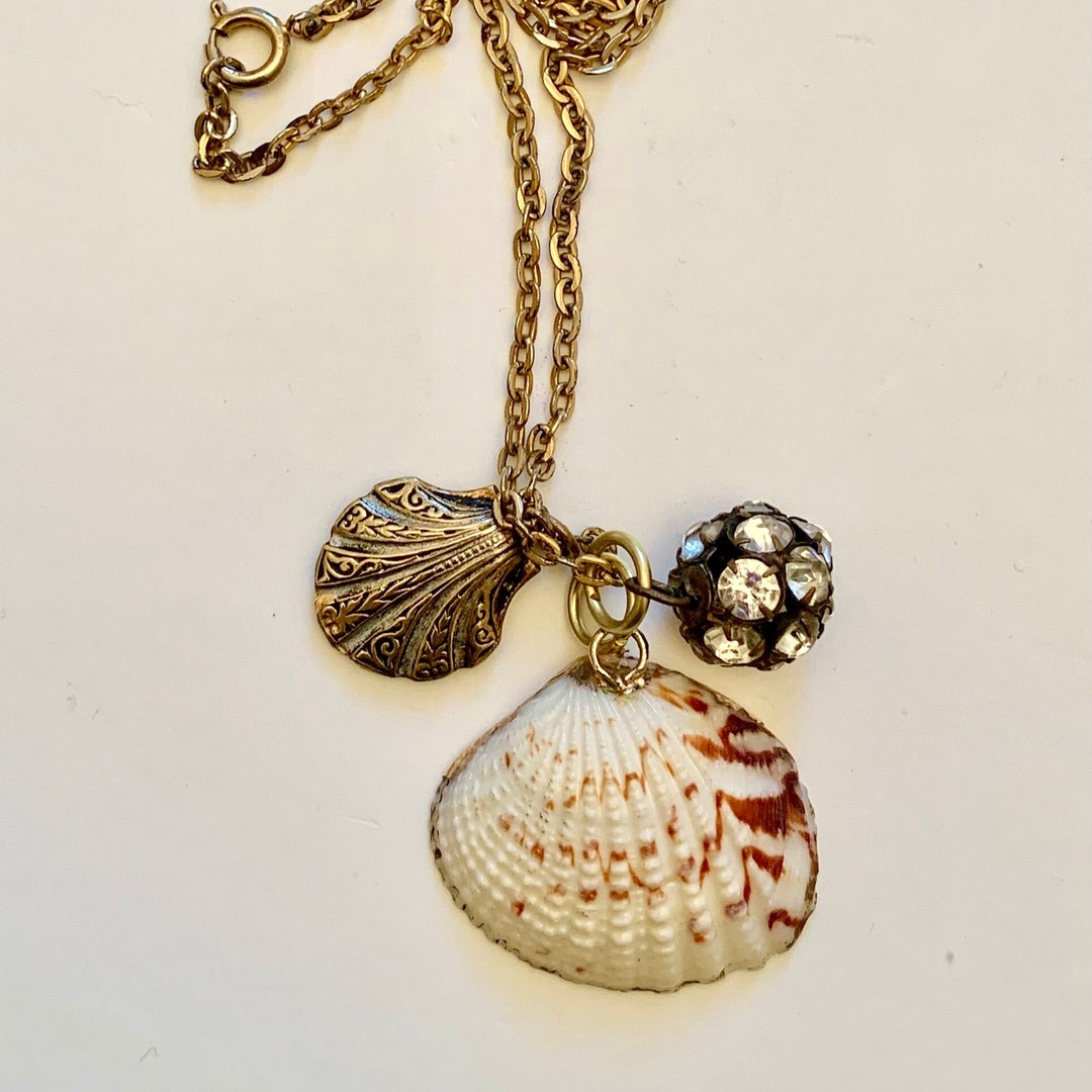 Antique Rolled Gold Chain and Real Shell Charms-orb Paste Ball Base ...