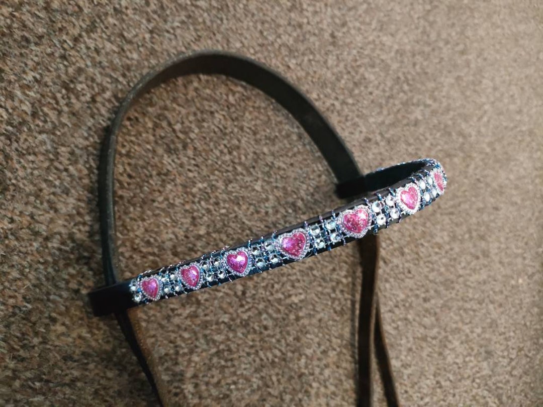 Pretty Pink Hearts Browband. Blingy Diamante. Pony Cob & Full Size ...
