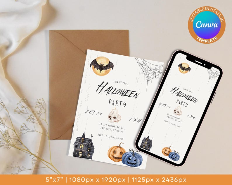 Printable & Digital Halloween Party Invitation Template Bundle Editable ...