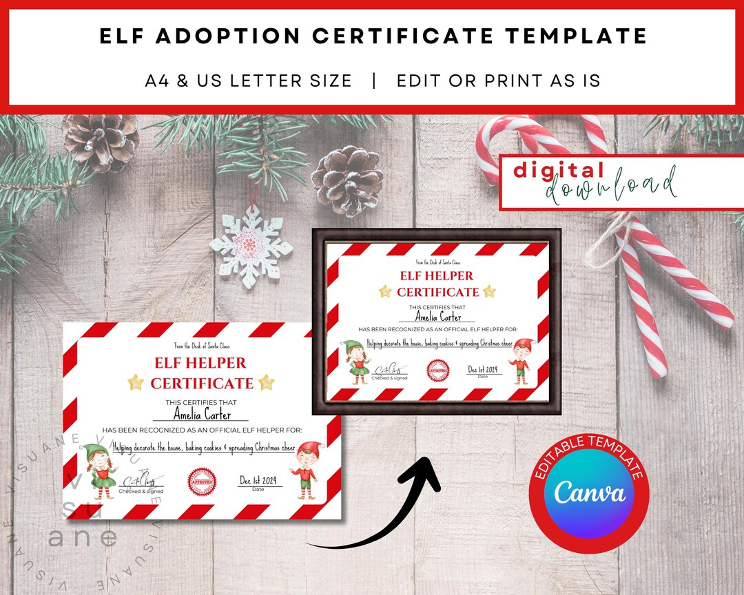 Elf Helper Certificate Template | Christmas Printable | Canva Editable ...