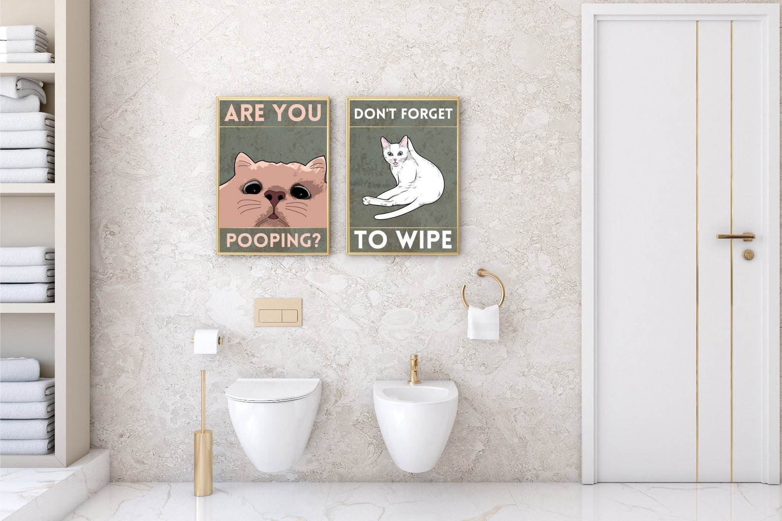 Set of 2 Cat Printable Wall Art Are You Pooping Don't Forget to Wipe ...