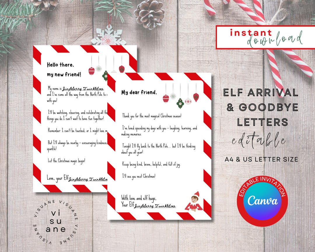 Elf Arrival & Goodbye Letters | Editable Elf Name | Canva Template ...