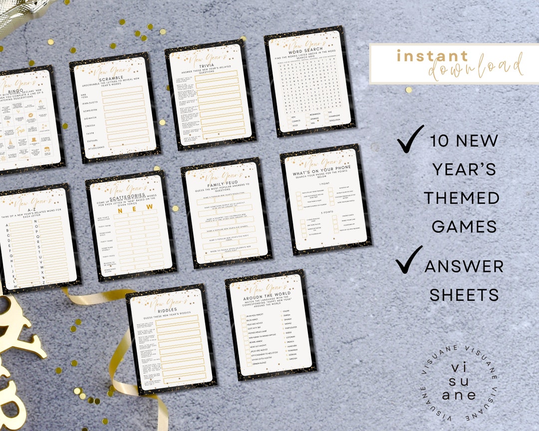 Printable New Year's Game Bundle | Holiday Party Games | New Year's ...