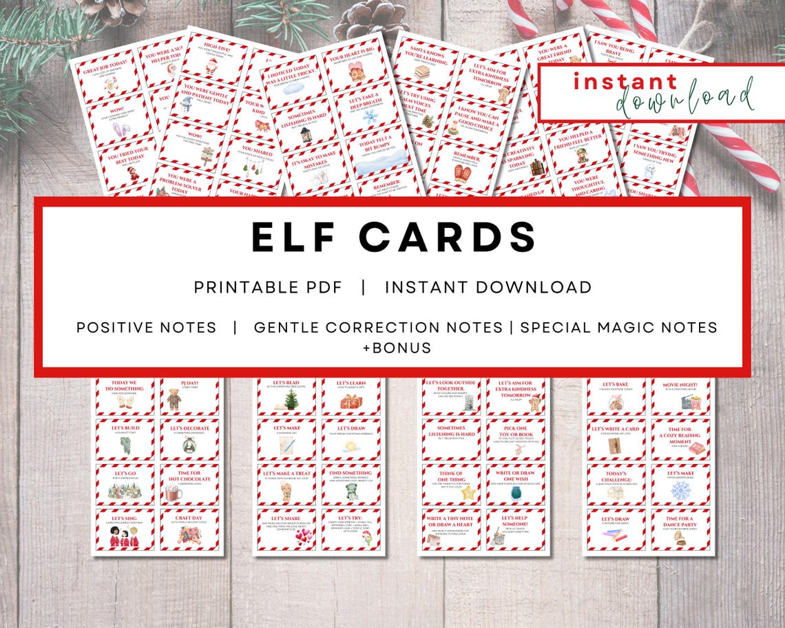 Elf Cards Printable Bundle | Elf Behavior Notes | Elf on Strike Cards ...