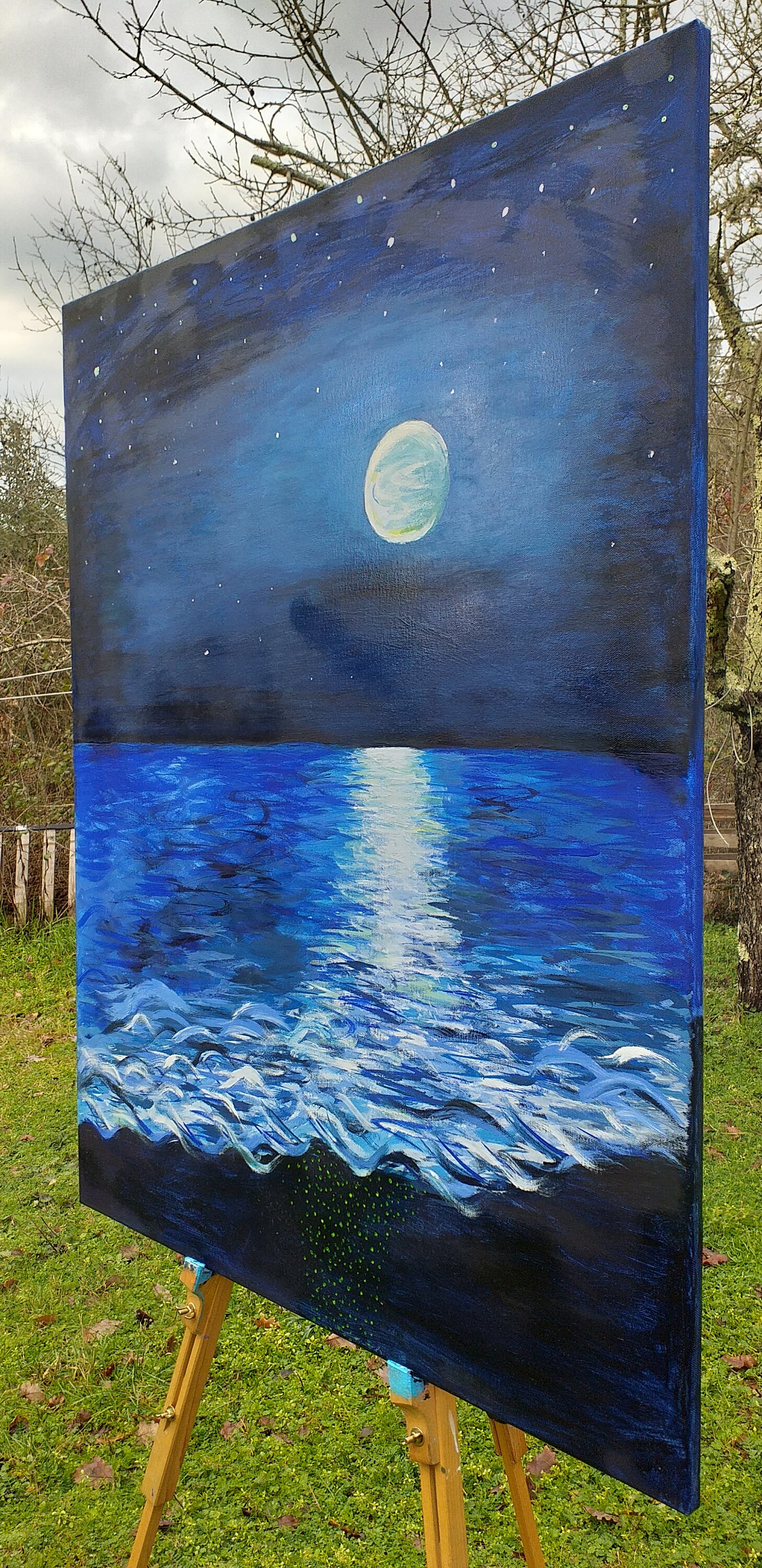 The Sea at Night, Landscape Sea Moonlight, Abstract Night, Signed ...