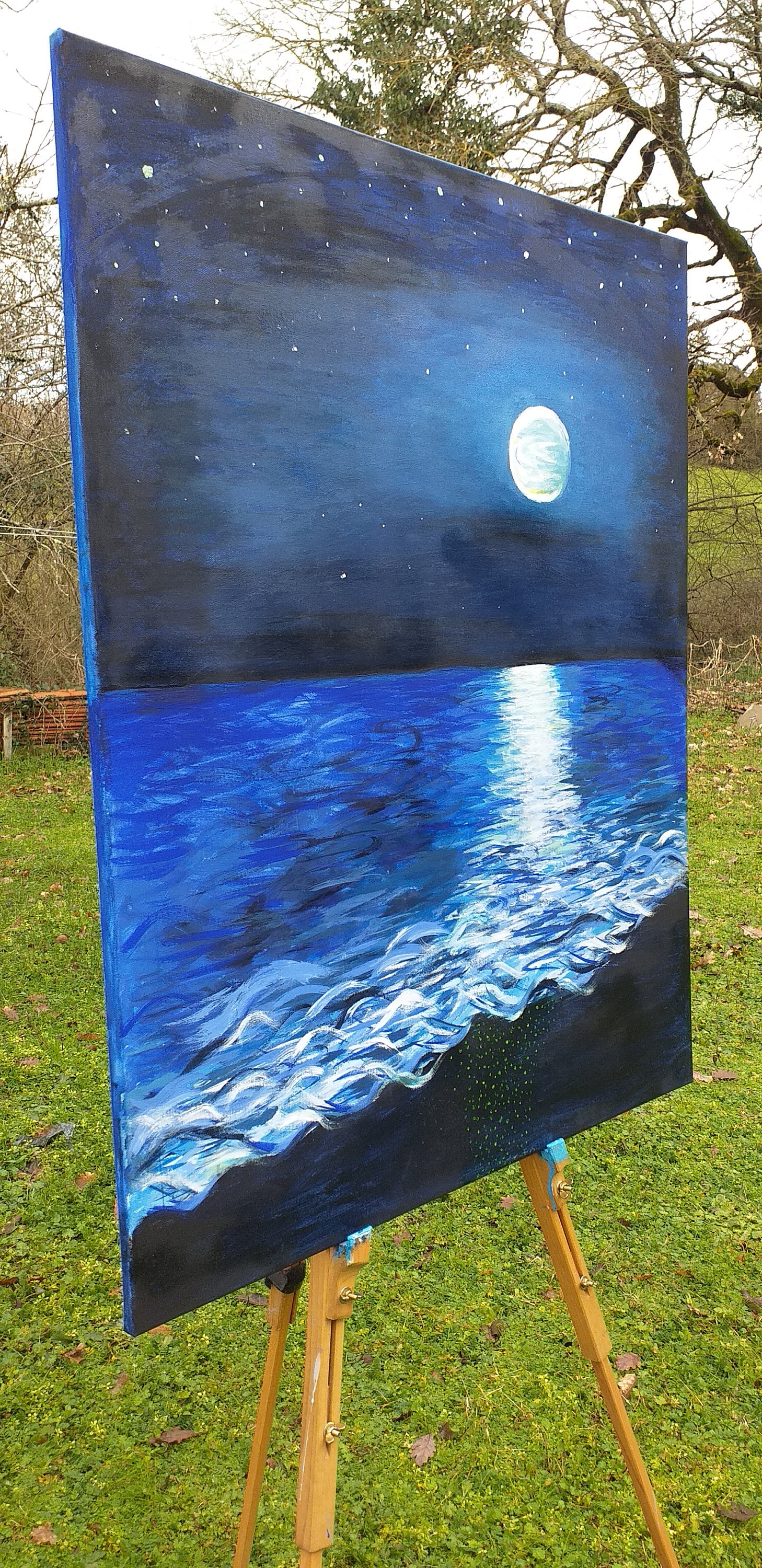 The Sea at Night, Landscape Sea Moonlight, Abstract Night, Signed ...