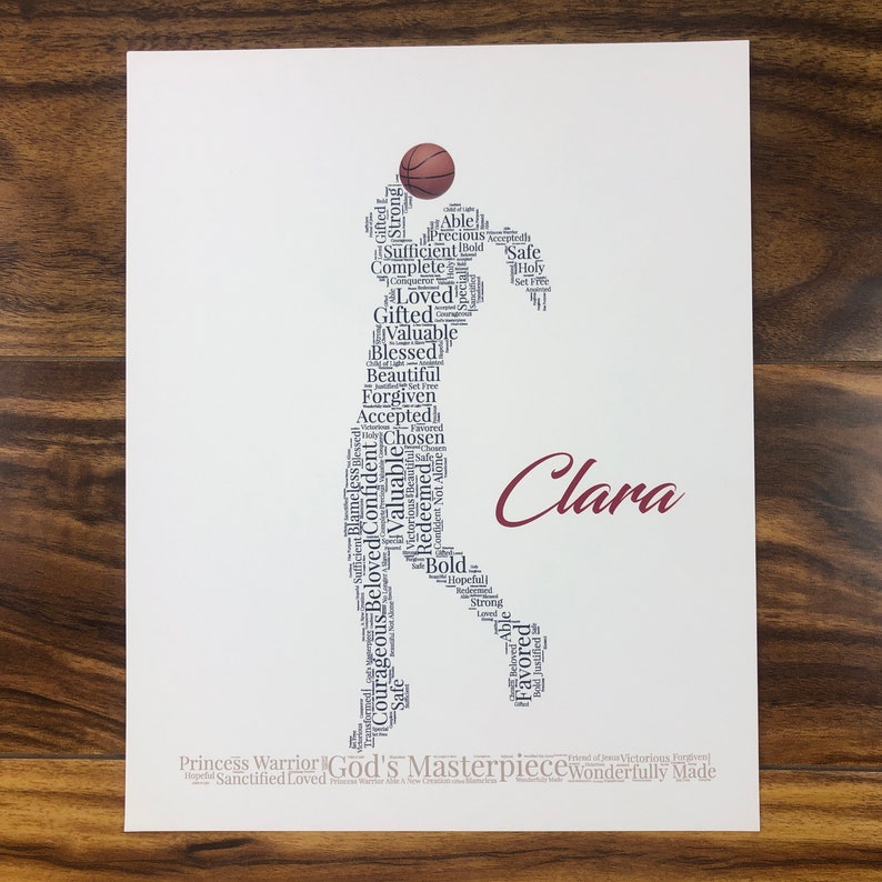 Female Basketball Player Word Art, Personalized Christian Athlete Print ...