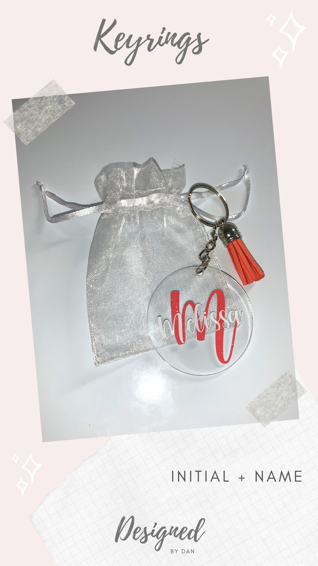 Personalised Acrylic Keyrings. Initial Keyring/ Named Keyring/ Birthday ...