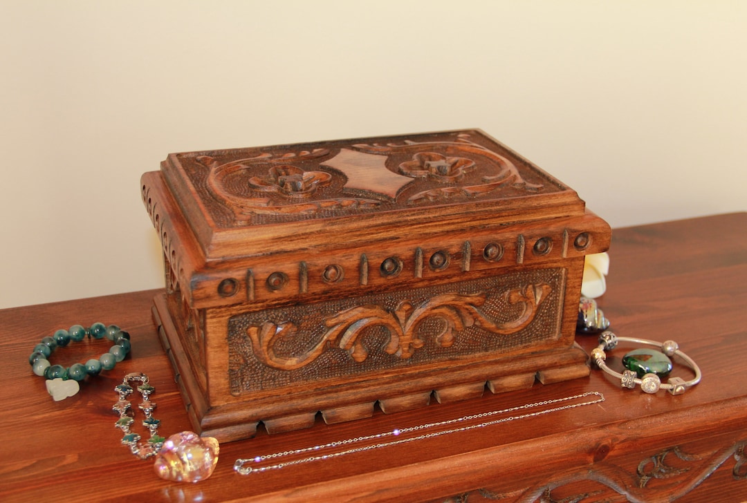 Large Wooden Puzzle Box for Jewelry. 8 Step Secret Locking Mechanical ...