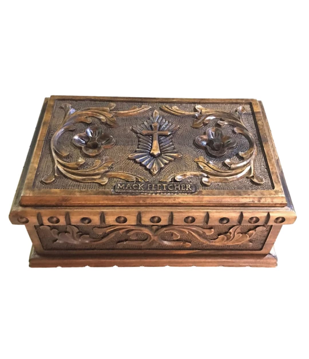 Large Personalized Wooden Box With Hand Carved Christian Cross and ...
