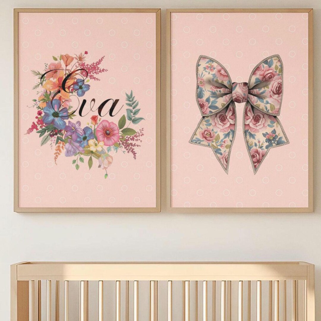 Personalized Name Art: Elegant Eva Print, Pink Bow (digital Download ...
