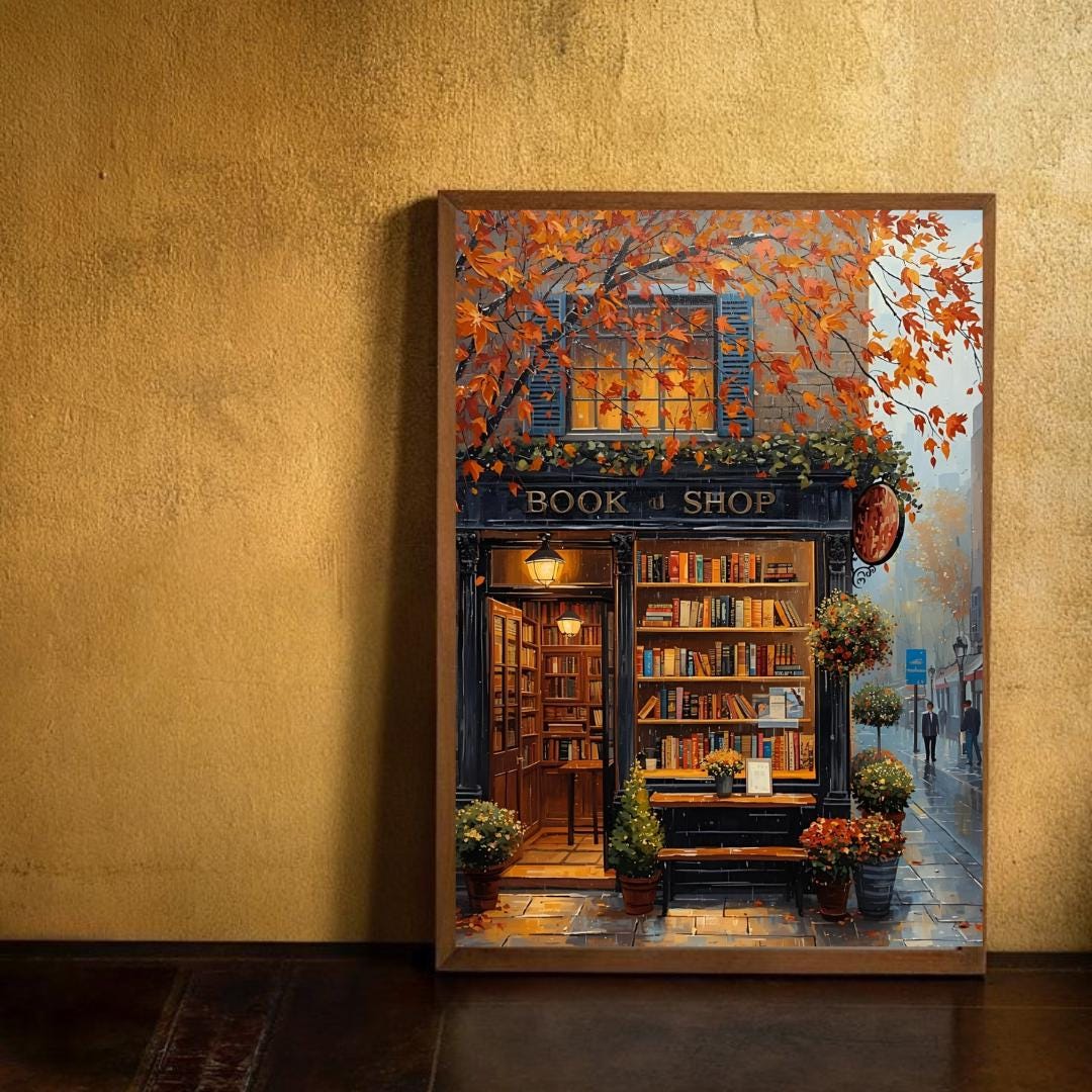 Autumn Bookstore Print: Cozy Coffee Shop Fall Decor (digital Download ...
