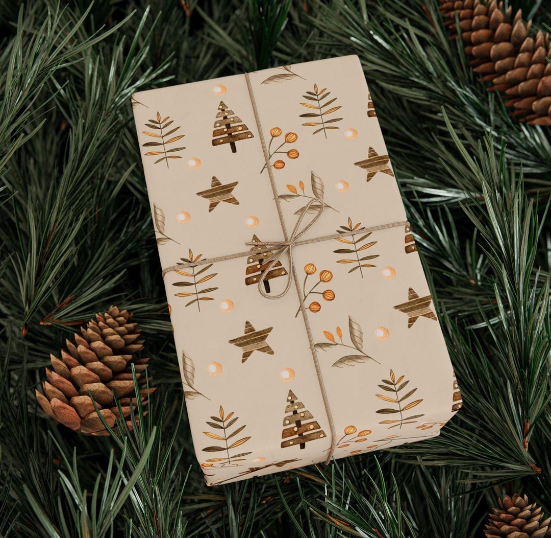Rustic Christmas Wrapping Paper: Holiday Tree and Star Design - Etsy